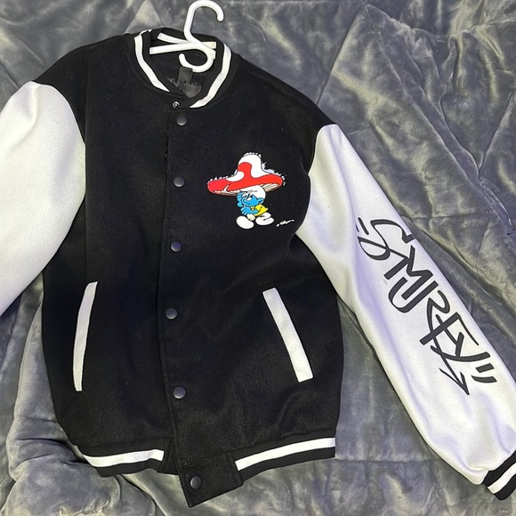 Jackets & Coats | Black Smurfs Varsity Jacket | Poshmark